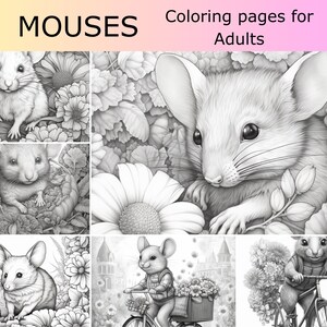 34 Greyscale Funny Mouse Printable Coloring Book, Printable Adult ...