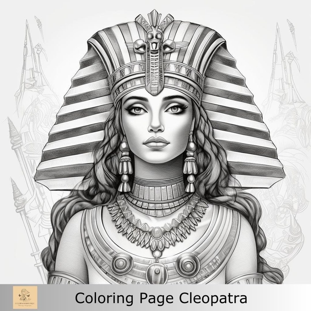 1 Greyscale Cleopatra Egypt Printable Coloring Page, Printable Adult ...