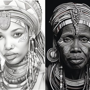 16 Greyscale Free Spirit Africans Maasai Coloring Book, Printable Adult ...