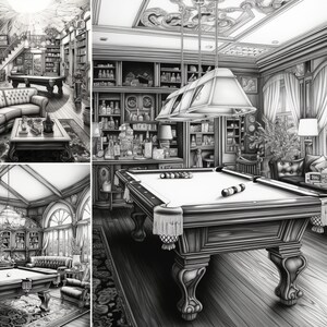 20 Greyscale Game Room, Game Room Interior Coloring Book, Printable ...