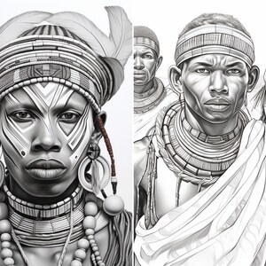 16 Greyscale Free Spirit Africans Maasai Coloring Book, Printable Adult ...