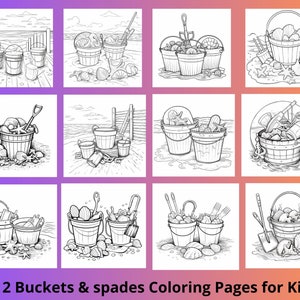 12 Buckets & Spades Coloring Book, Beach Toys Printable Kids Coloring ...