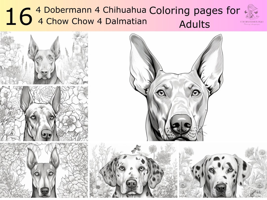 16 Greyscale Dogs Breeds Printable Coloring Book, Printable Adult ...
