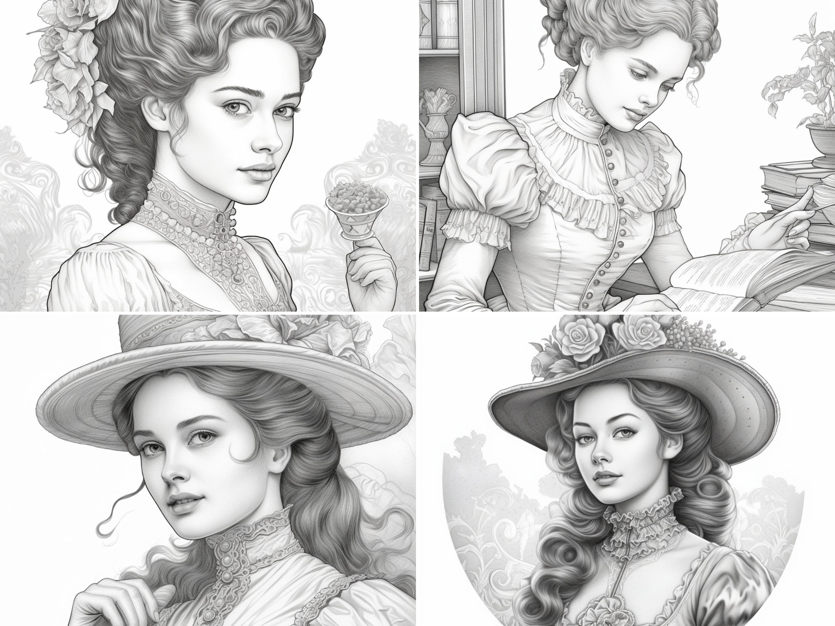 28 Greyscale Victorian Woman Printable Coloring Book - Etsy
