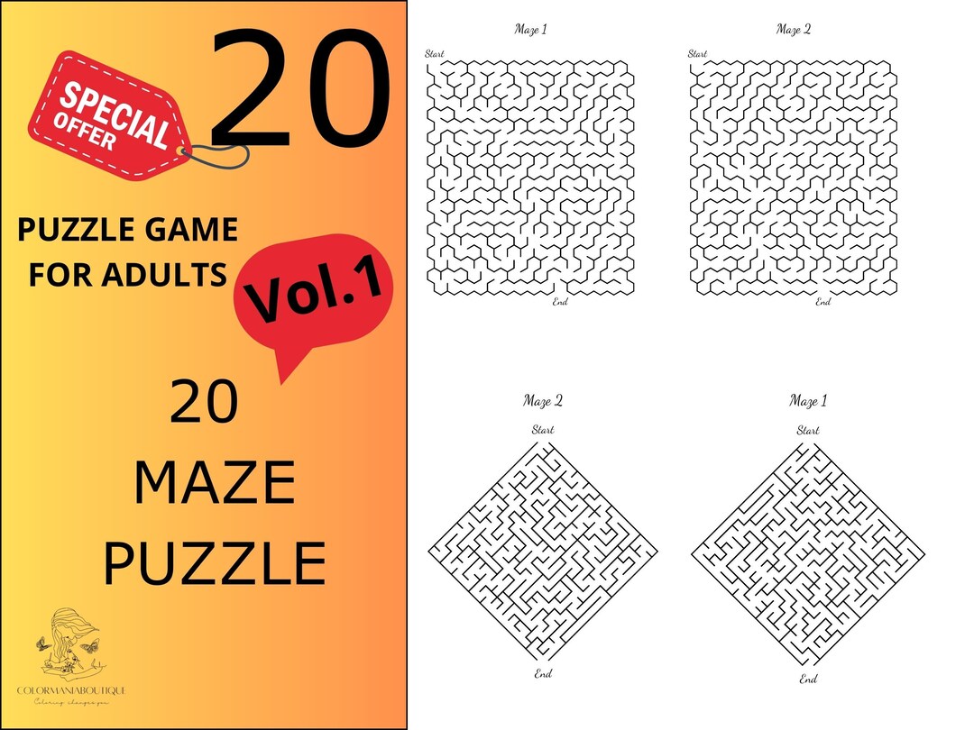 20 Puzzle Games Printable for Adults MAZE PUZZLE Download - Etsy