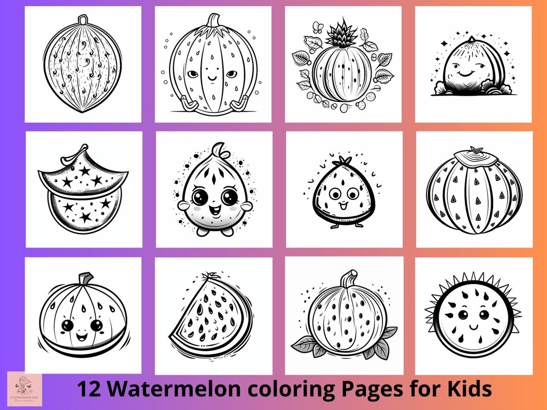 12 Watermelon Coloring Book,fruits Printable Kids Coloring Pages ...