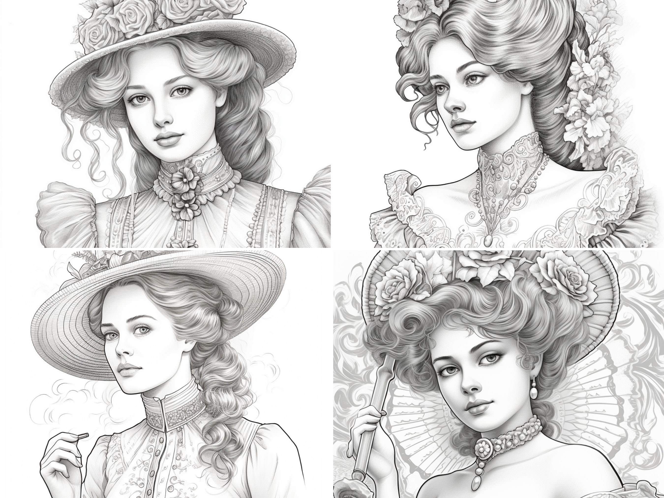 28 Greyscale Victorian Woman Printable Coloring Book - Etsy