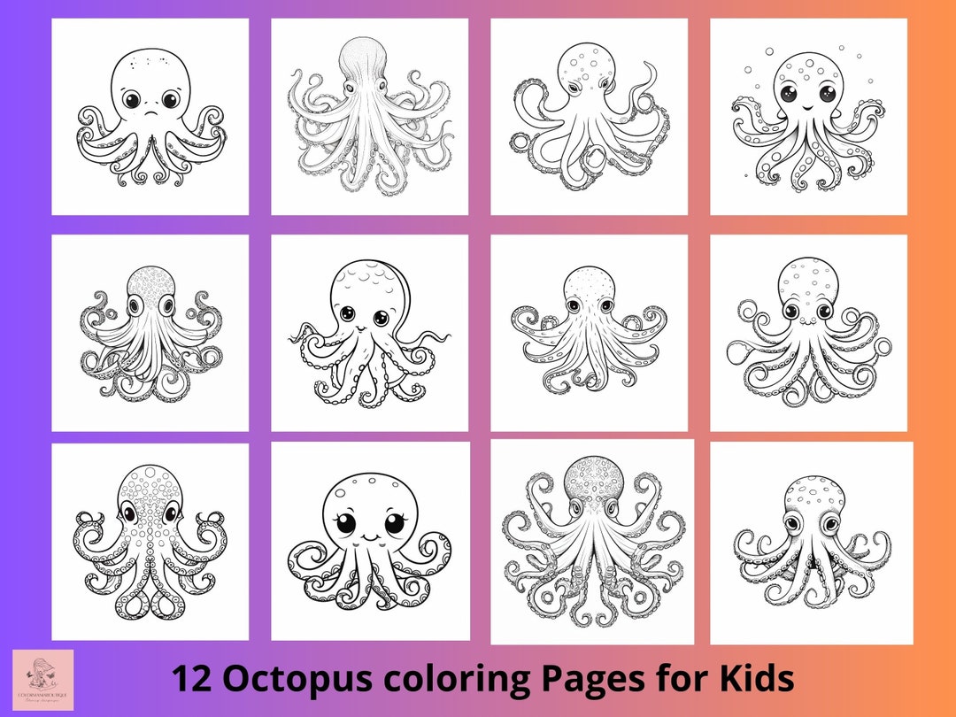 12 Octopus Printable Coloring Sheet for Kids, Sea Animals Printable ...