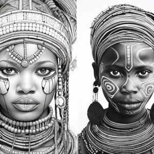 16 Greyscale Free Spirit Africans Maasai Coloring Book, Printable Adult ...