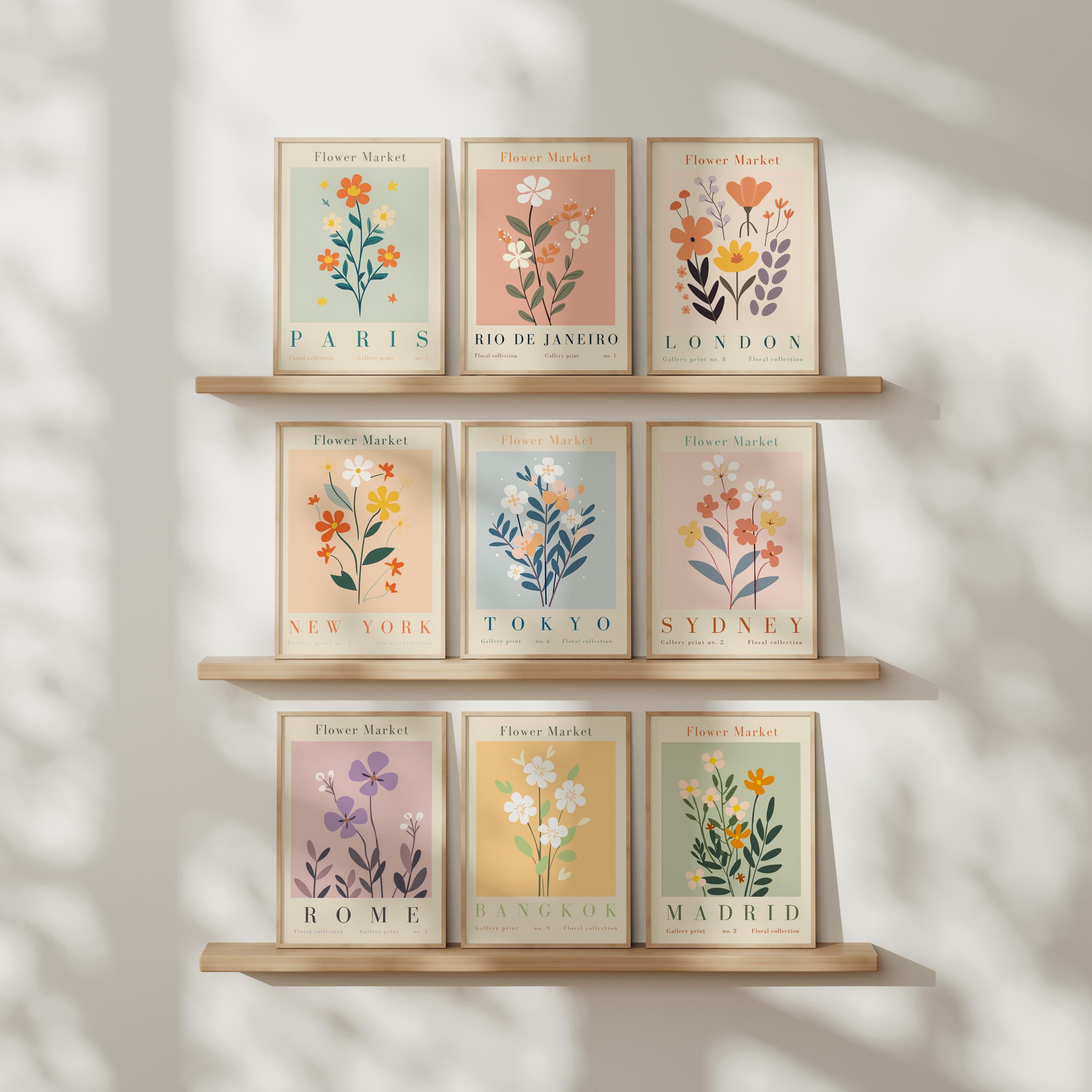Vintage Flower Market Prints Set of 9 ,botanical Wall Art Bundle ...