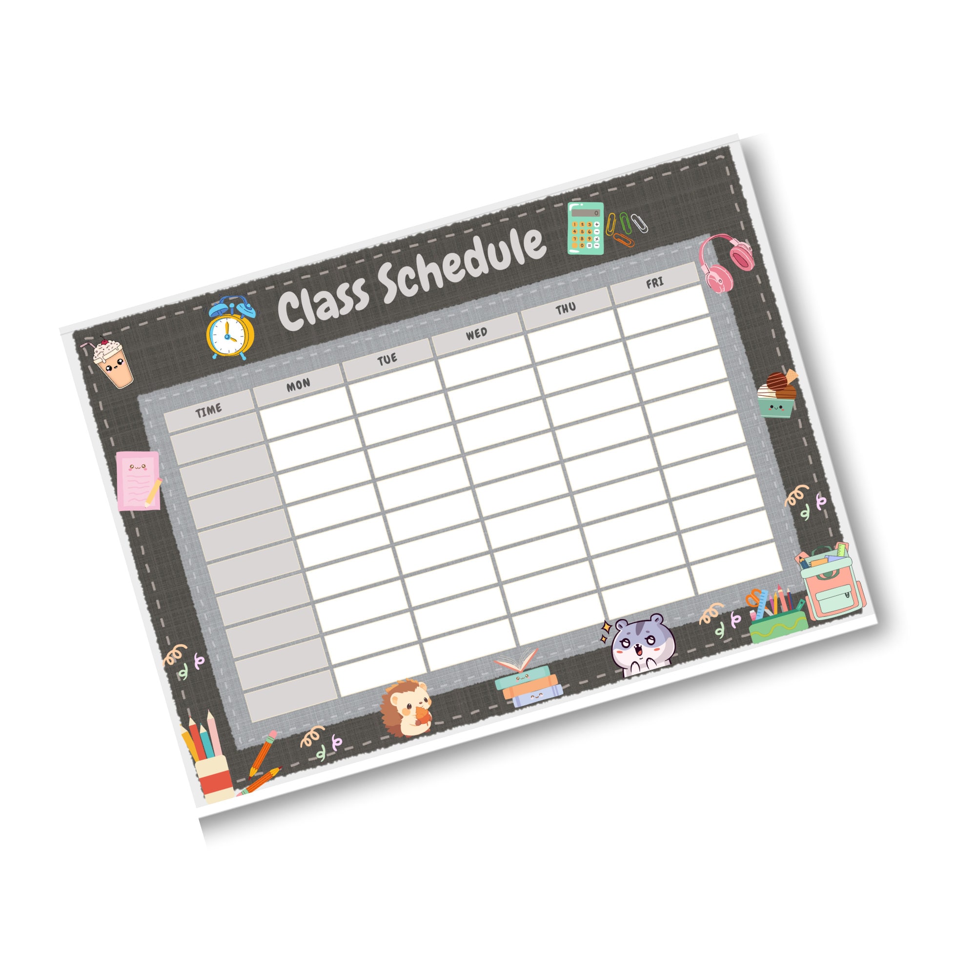 Kawaii Cute Class Schedule, School Timetable. Printable 7 Colors With ...