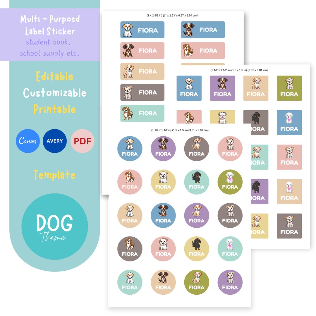 Cute Dog Name Label Sticker School Supply, Name Sticker, Name Tag ...