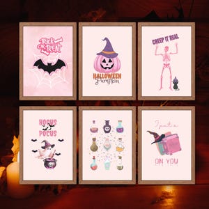 Pastel Halloween Decor. Pink Wall Art Bundle. Cute Digital Prints ...