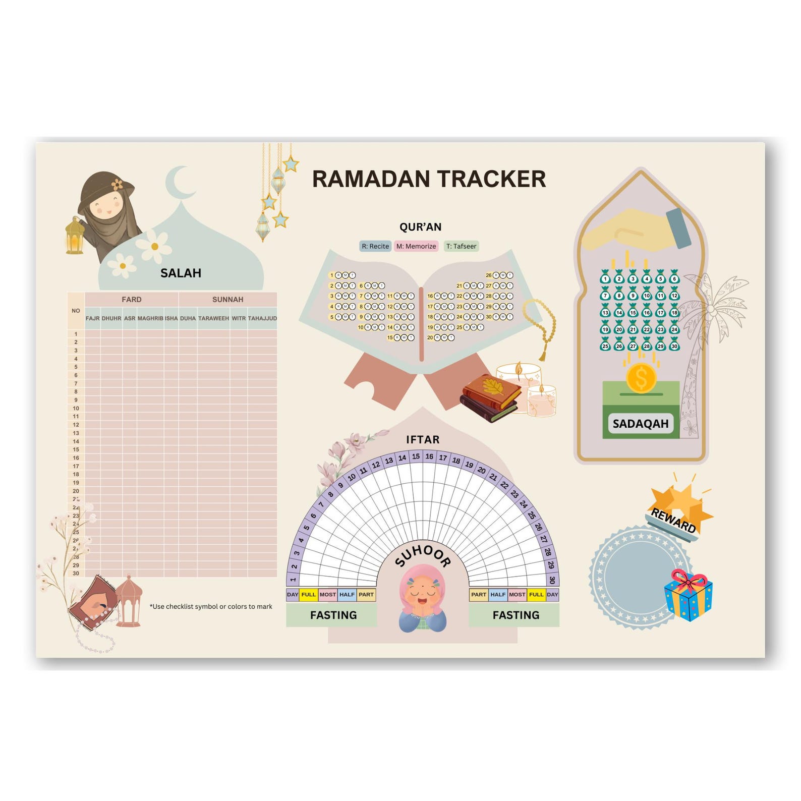 Ramadan Tracker Printable | Islamic Ramadan Planner for Kids & Adults ...