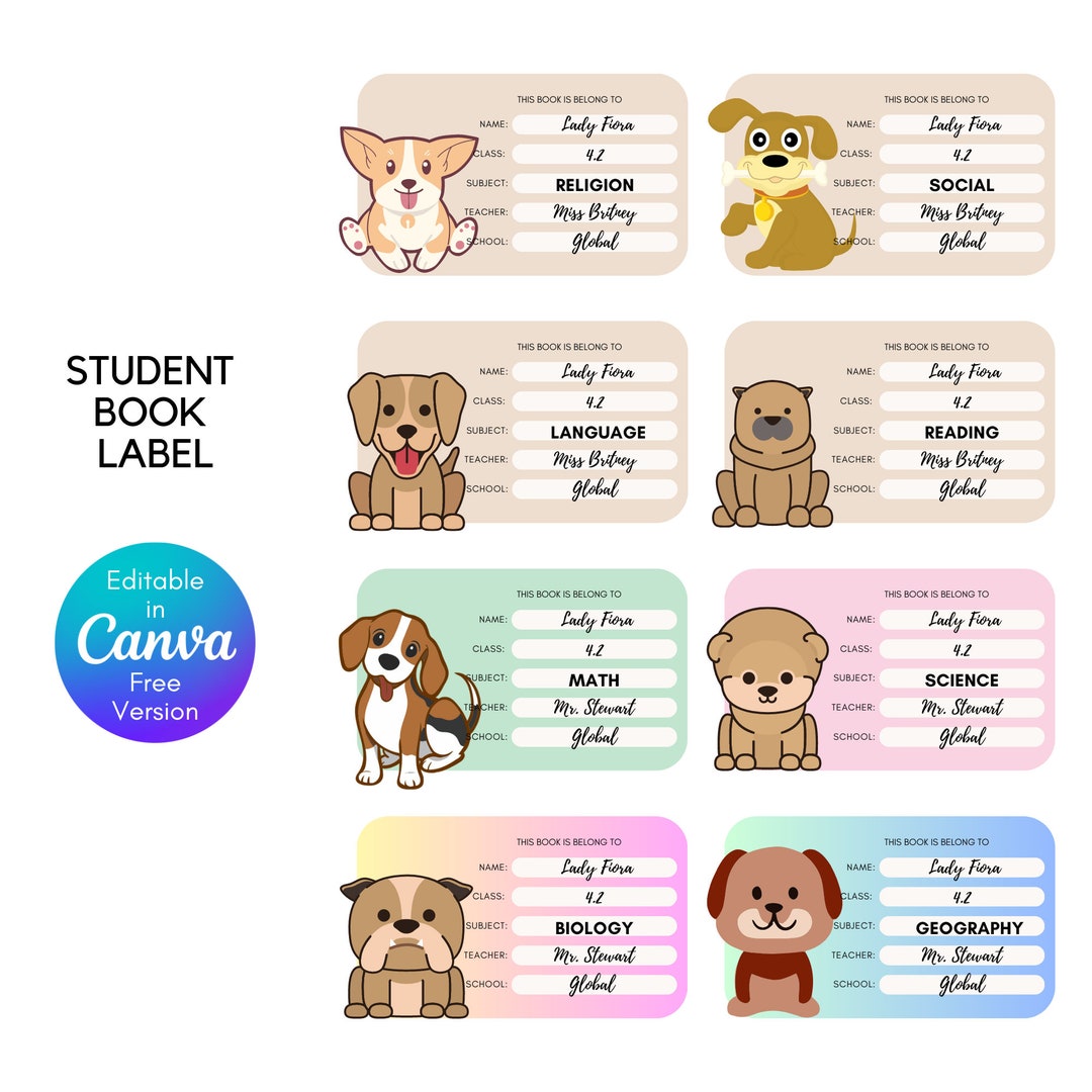 Student Book Label Sticker Dog Series. Personalized - Etsy