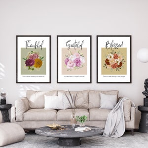 Thankful Grateful Blessed - Floral Wall Art Set | Printable ...