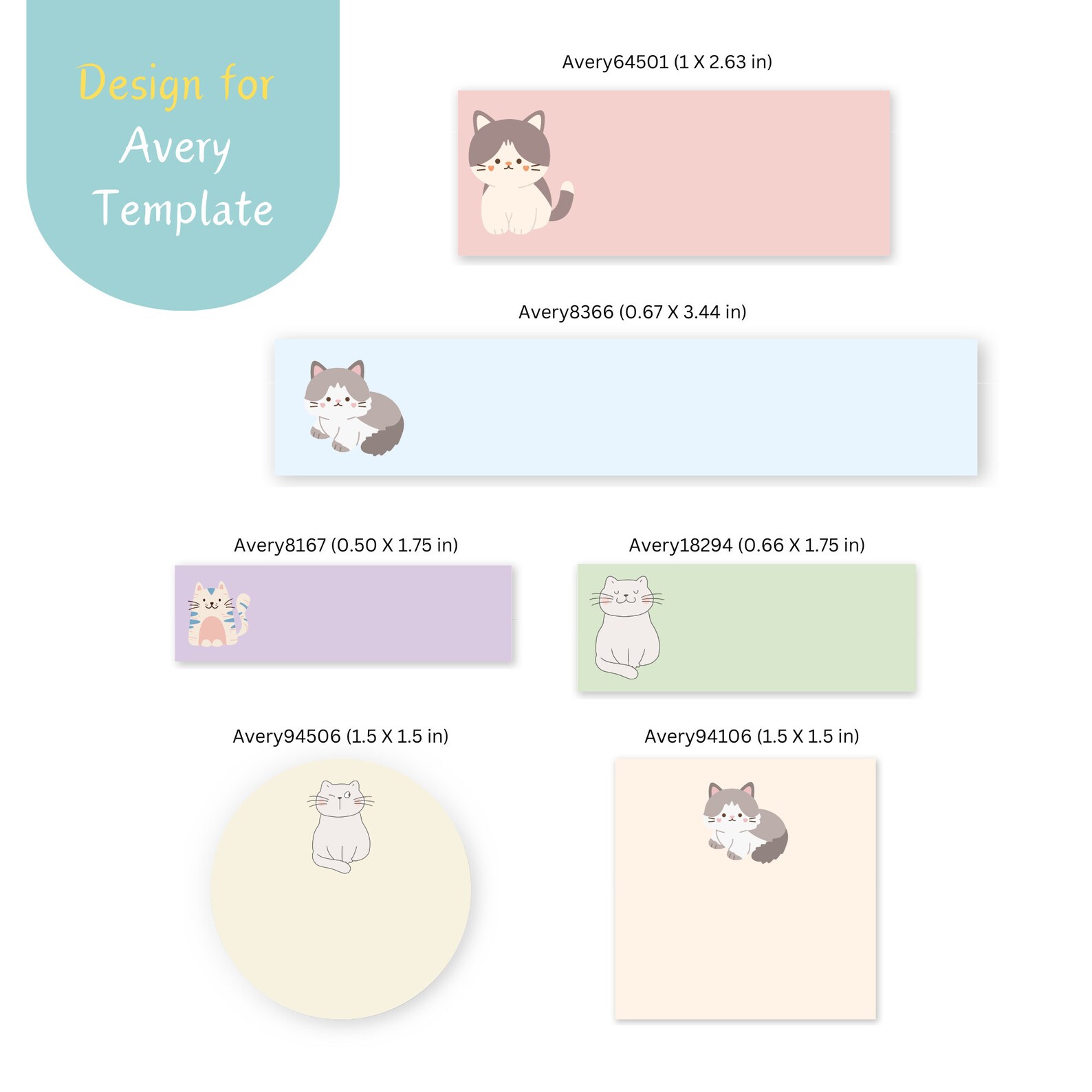 Cute Cat Label Sticker School Supply, Name Sticker, Name Tag. Avery ...