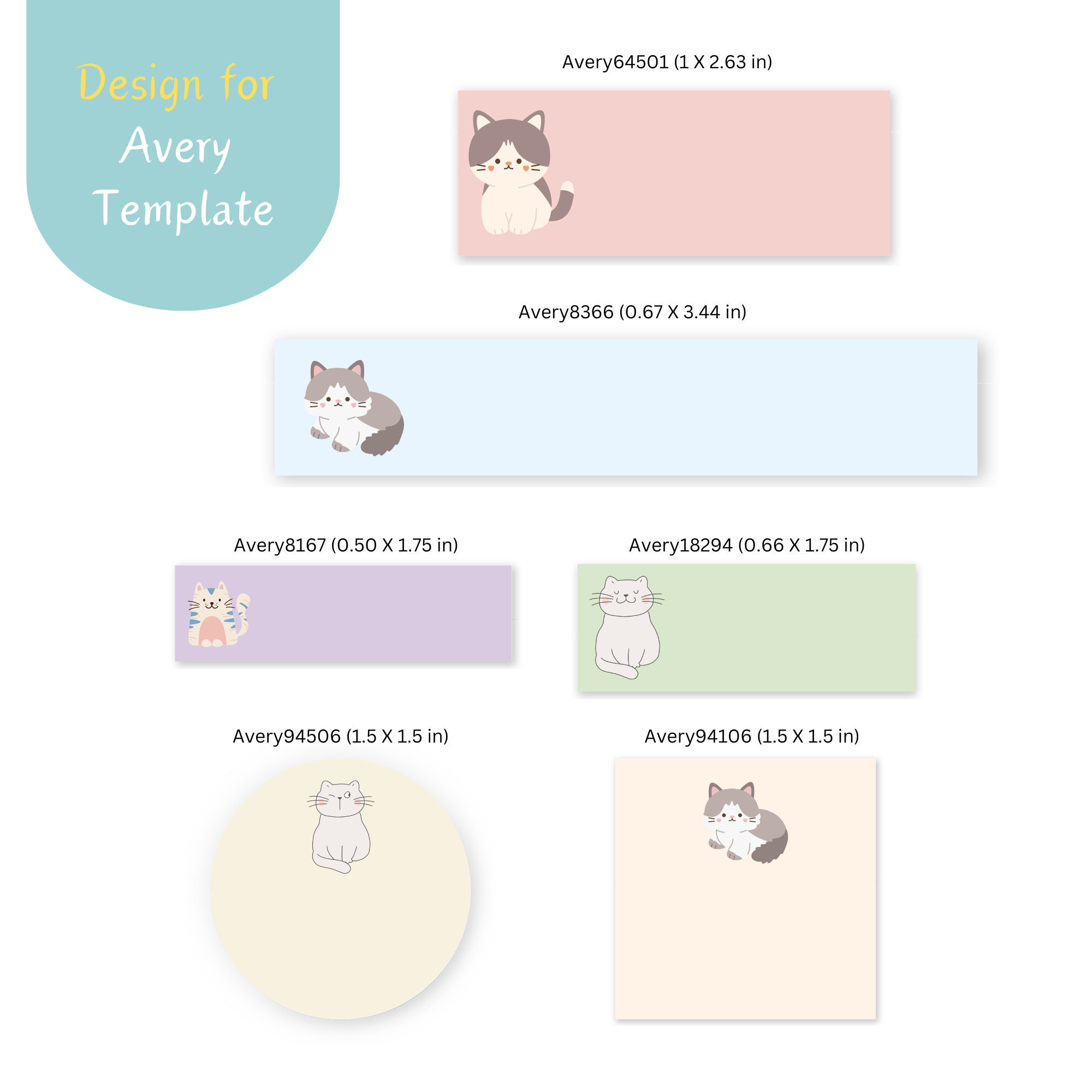 Cute Cat Label Sticker School Supply, Name Sticker, Name Tag. Avery ...