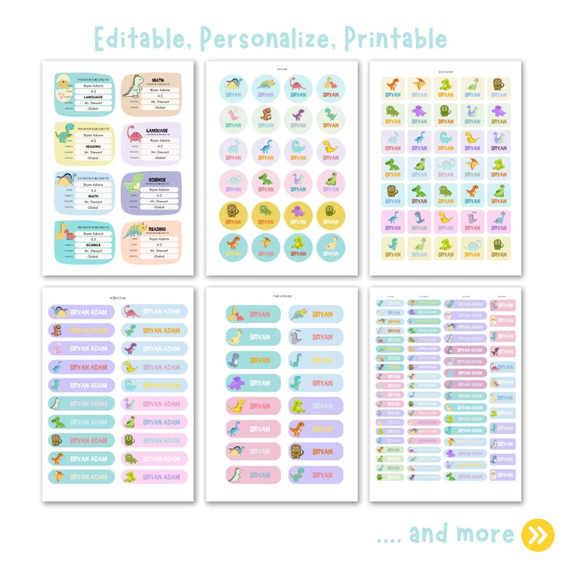 Dinosaurs Student Book Label, Pastel Pink School Supply Labels, Name ...