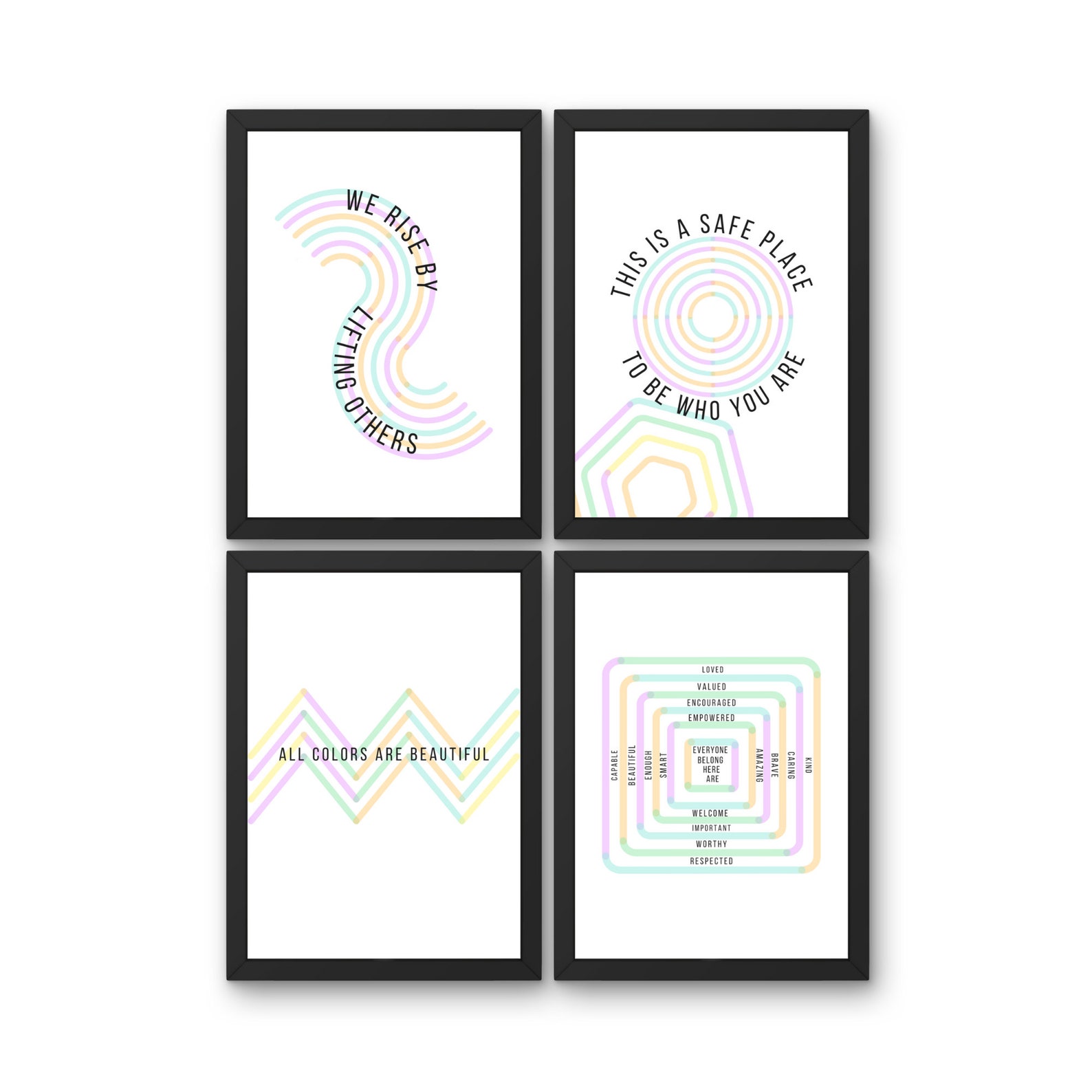 Inspirational Rainbow Pastel Art Prints: Geometric Wall Decor (set of 4 ...