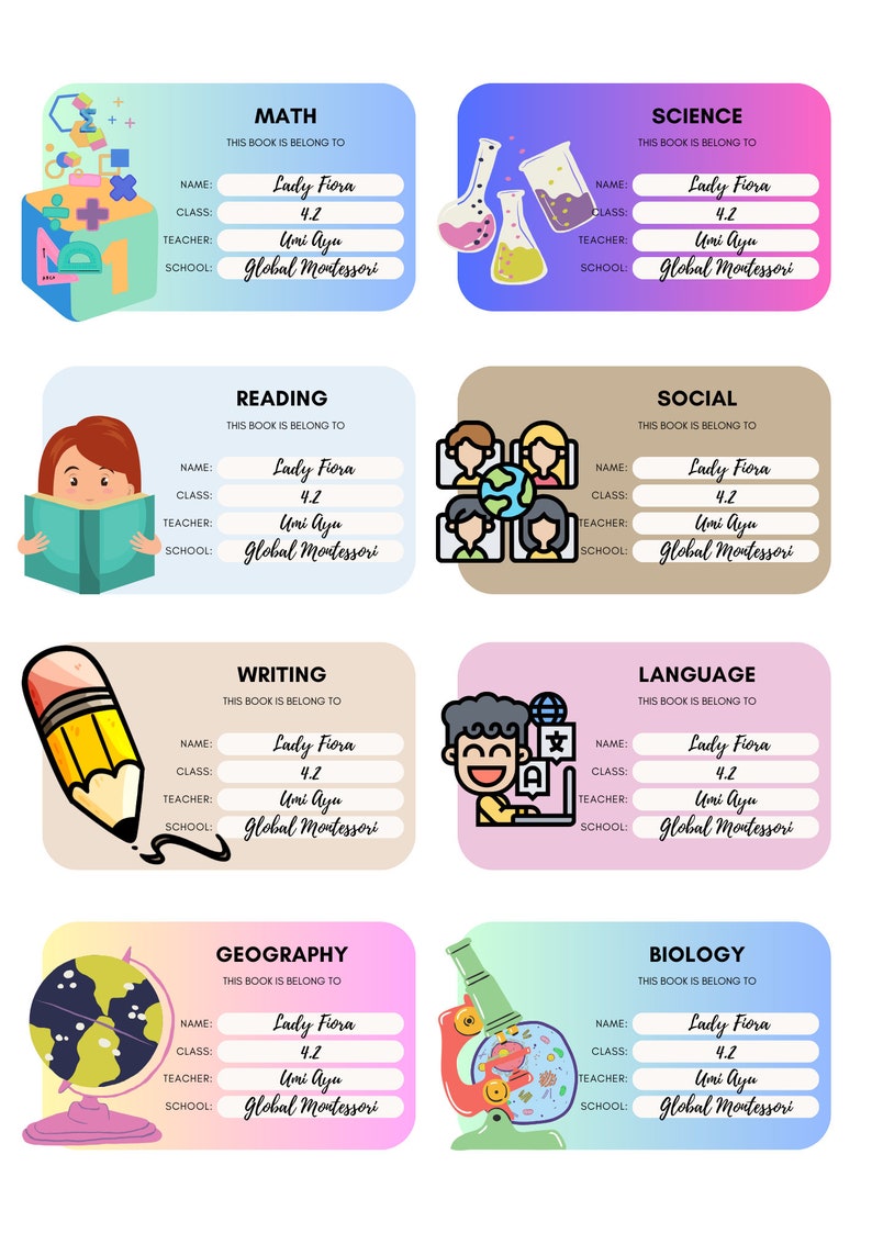Editable Student Book Label Set of 24 Subject Icons - Etsy UK