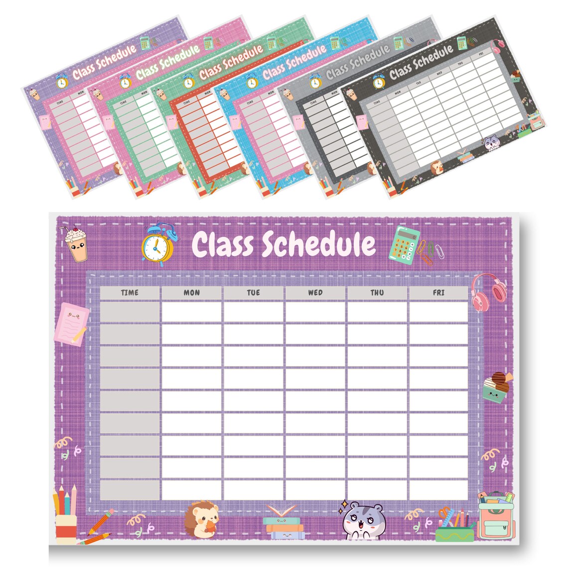 Kawaii Cute Class Schedule, School Timetable. Printable 7 Colors With ...