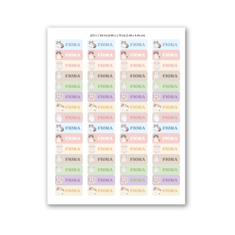 Cute Cat Label Sticker School Supply, Name Sticker, Name Tag. Avery ...