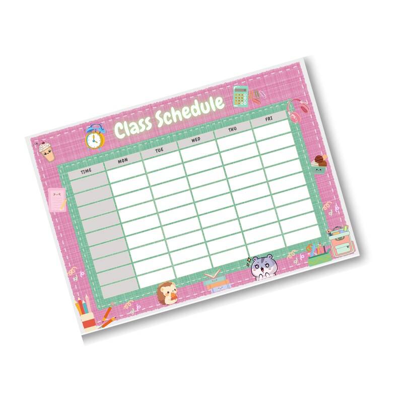 Kawaii Cute Class Schedule, School Timetable. Printable 7 Colors With ...
