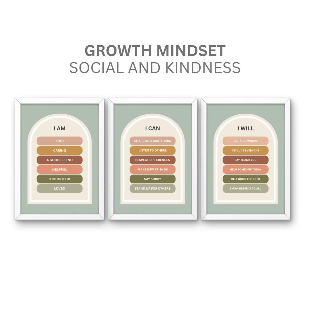 Growth Mindset Printable Wall Art for Kids – Social Skills & Kindness ...