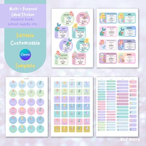 Mermaid Student Book Labels, Pastel Pink Name Labels for School ...