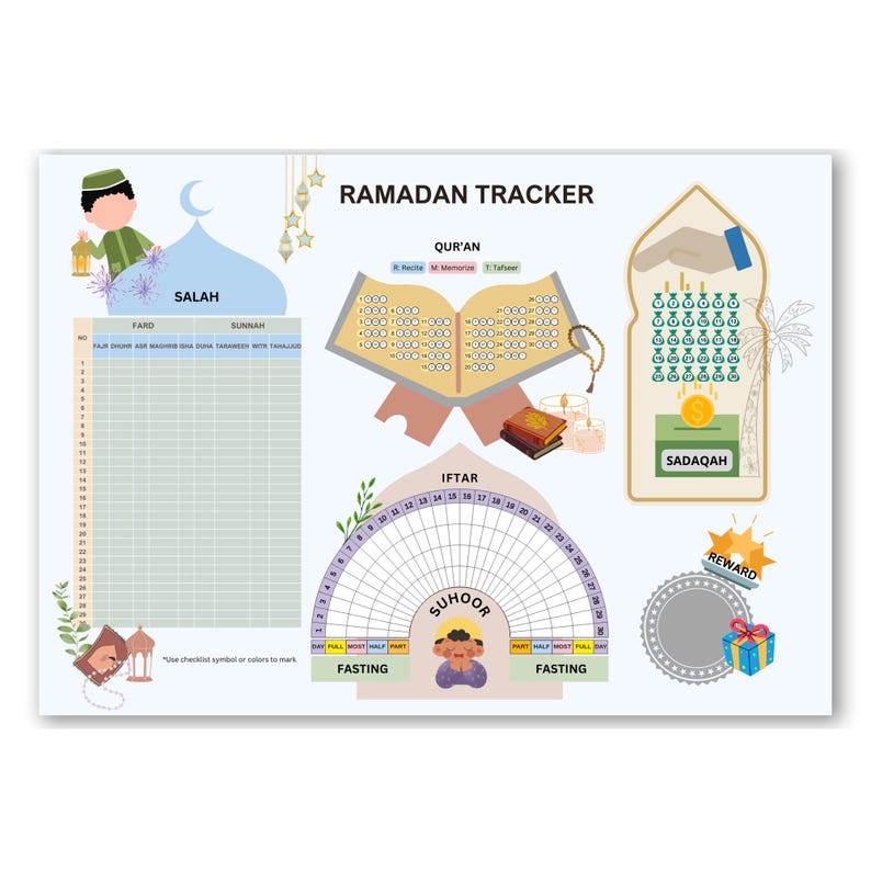 Ramadan Tracker Printable Boy Version | Islamic Ramadan Planner for ...