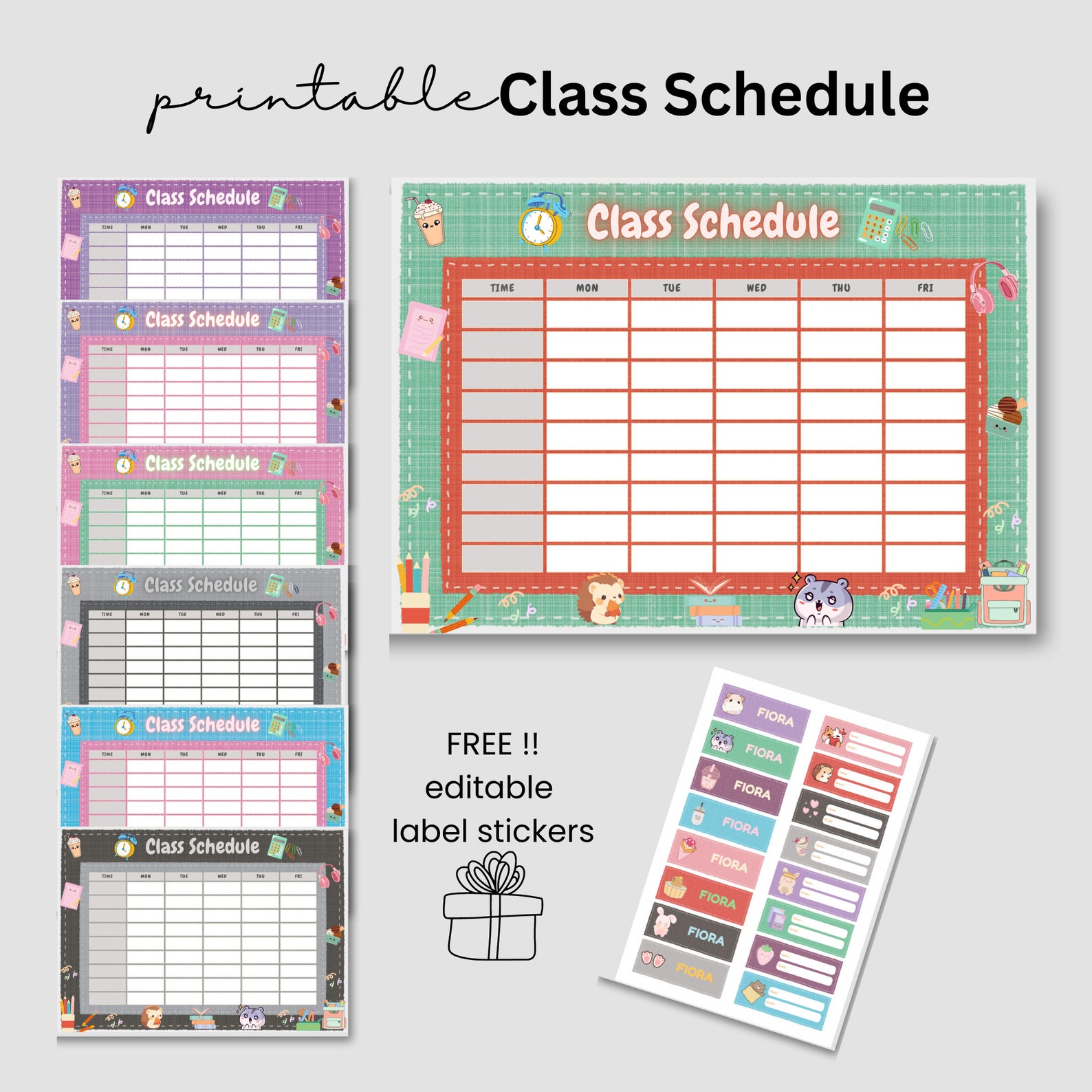 Kawaii Cute Class Schedule, School Timetable. Printable 7 Colors With ...