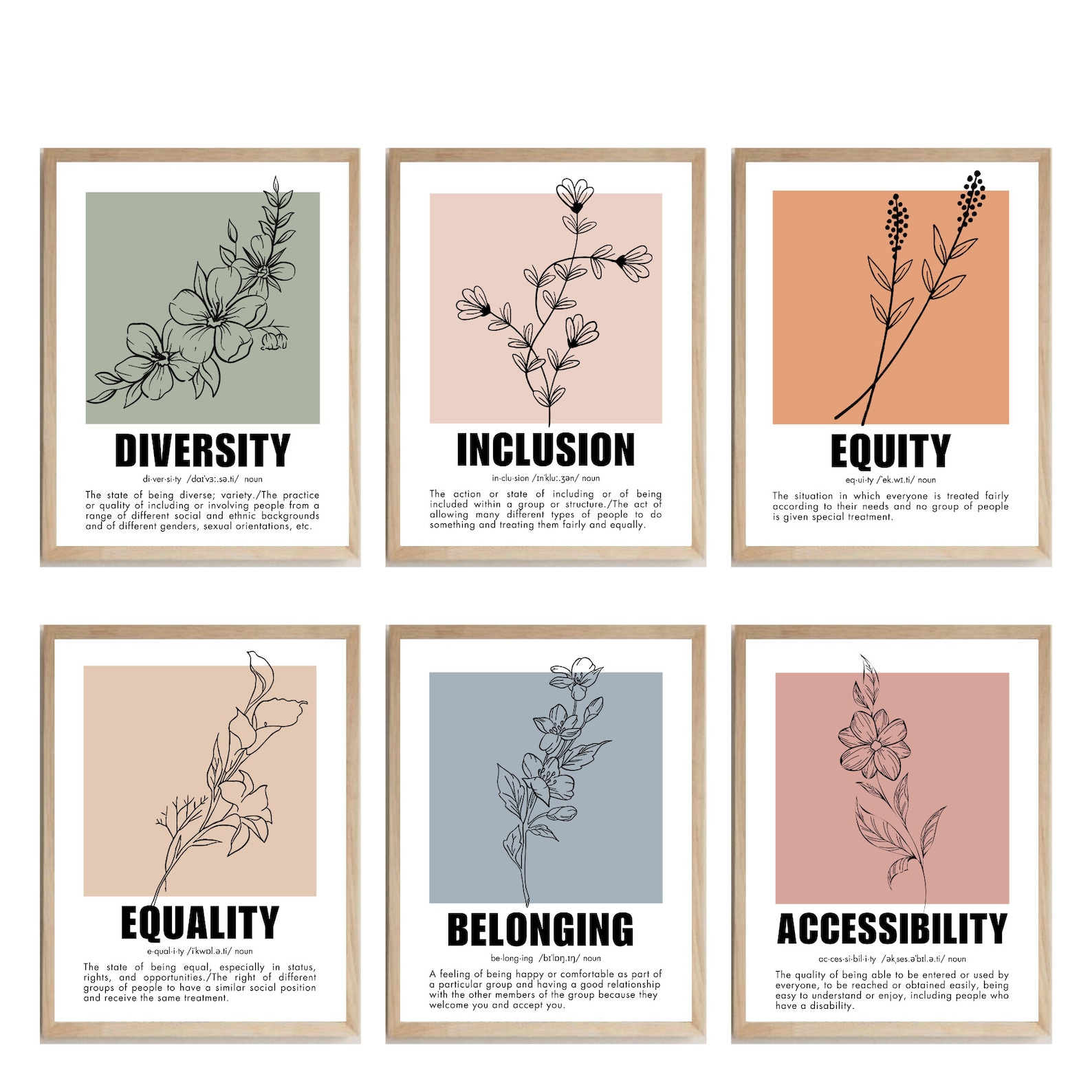 Diversity Definition Boho Wall Art, Printable Poster, Set of 6, Equity ...