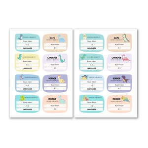 Dinosaurs Student Book Label, Pastel Pink School Supply Labels, Name ...