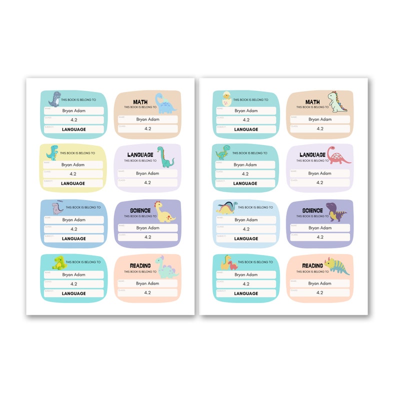 Dinosaurs Student Book Label, Pastel Pink School Supply Labels, Name ...