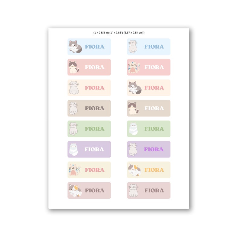 Cute Cat Label Sticker School Supply, Name Sticker, Name Tag. Avery ...