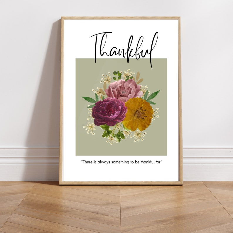 Thankful Grateful Blessed - Floral Wall Art Set | Printable ...