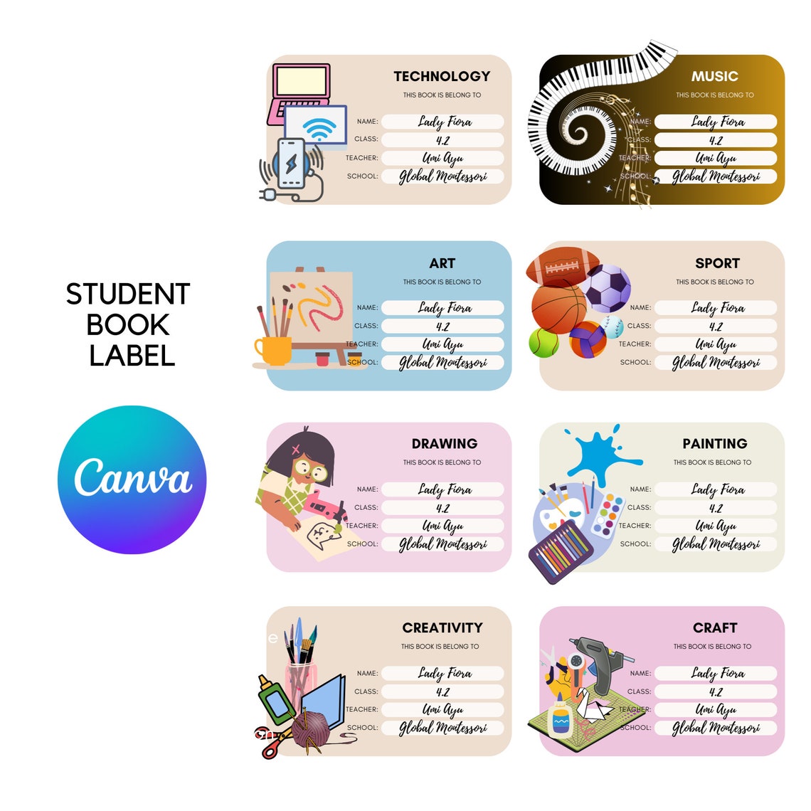 Student Book Label Sticker With Images Representing Each School ...