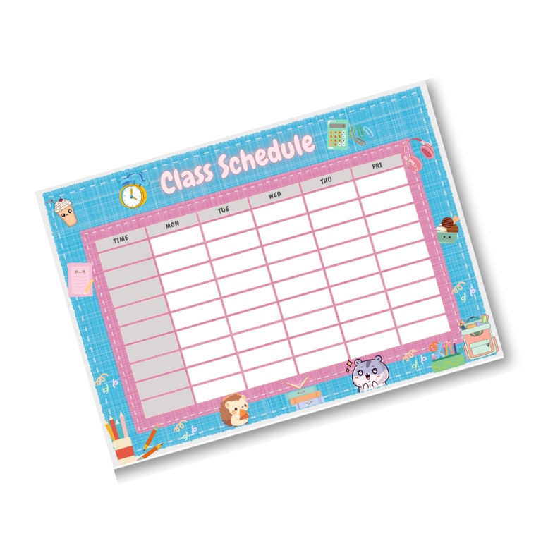 Kawaii Cute Class Schedule, School Timetable. Printable 7 Colors With ...