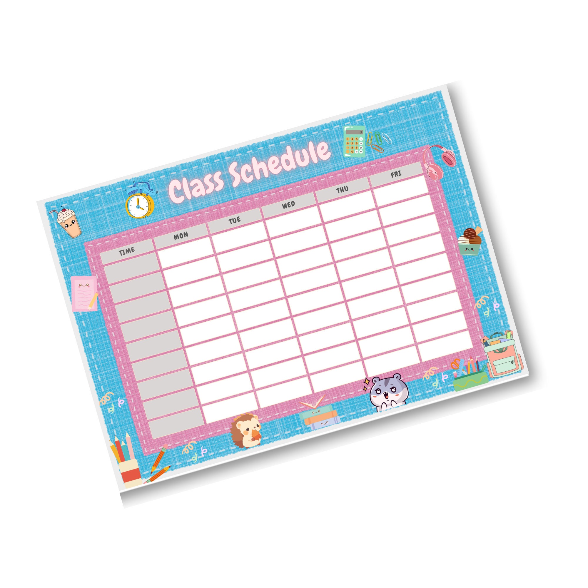 Kawaii Cute Class Schedule, School Timetable. Printable 7 Colors With ...