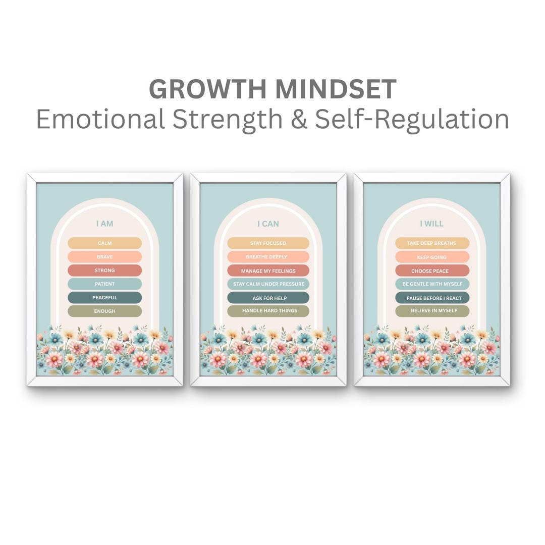 Growth Mindset Wall Art for Kids – I Am I Can I Will Affirmation ...
