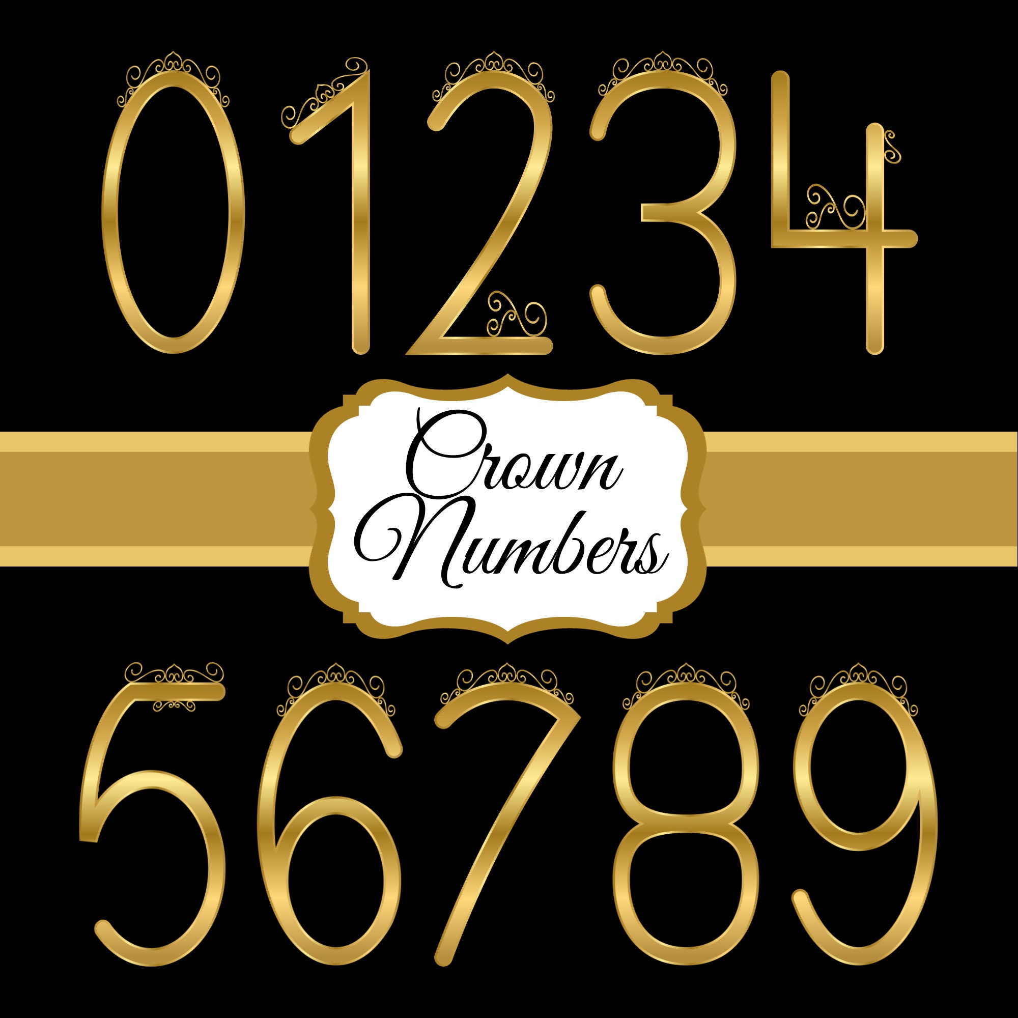 Decorative Gold Number Font Text Letter Color With Crown Element ...