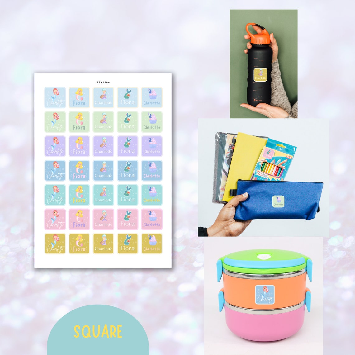 Mermaid Student Book Labels, Pastel Pink Name Labels for School ...