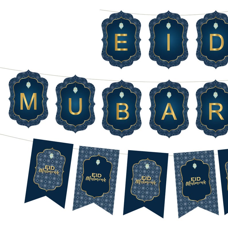 Ramadan Eid Mubarak Decor Bunting, Garland, Flag Banner Decoration Ornament, Eid Al-fitr, Blue ...