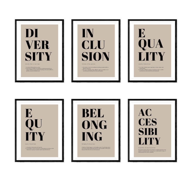 Diversity Definition Wall Art, Poster, Set of 6, Equity Definition ...