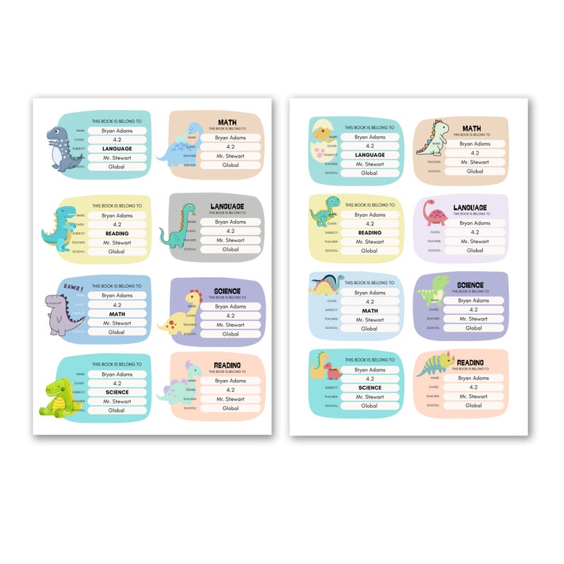 Dinosaurs Student Book Label, Pastel Pink School Supply Labels, Name ...