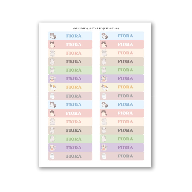Cute Cat Label Sticker School Supply, Name Sticker, Name Tag. Avery ...