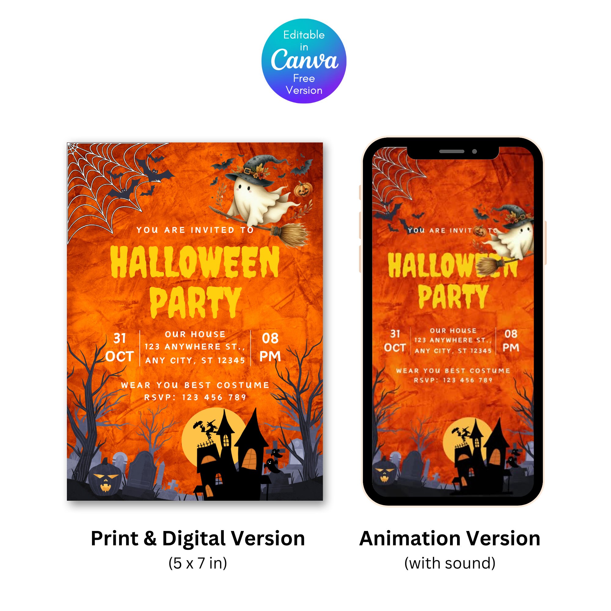Halloween Invitation Party. Editable Template. Printable and Animated ...