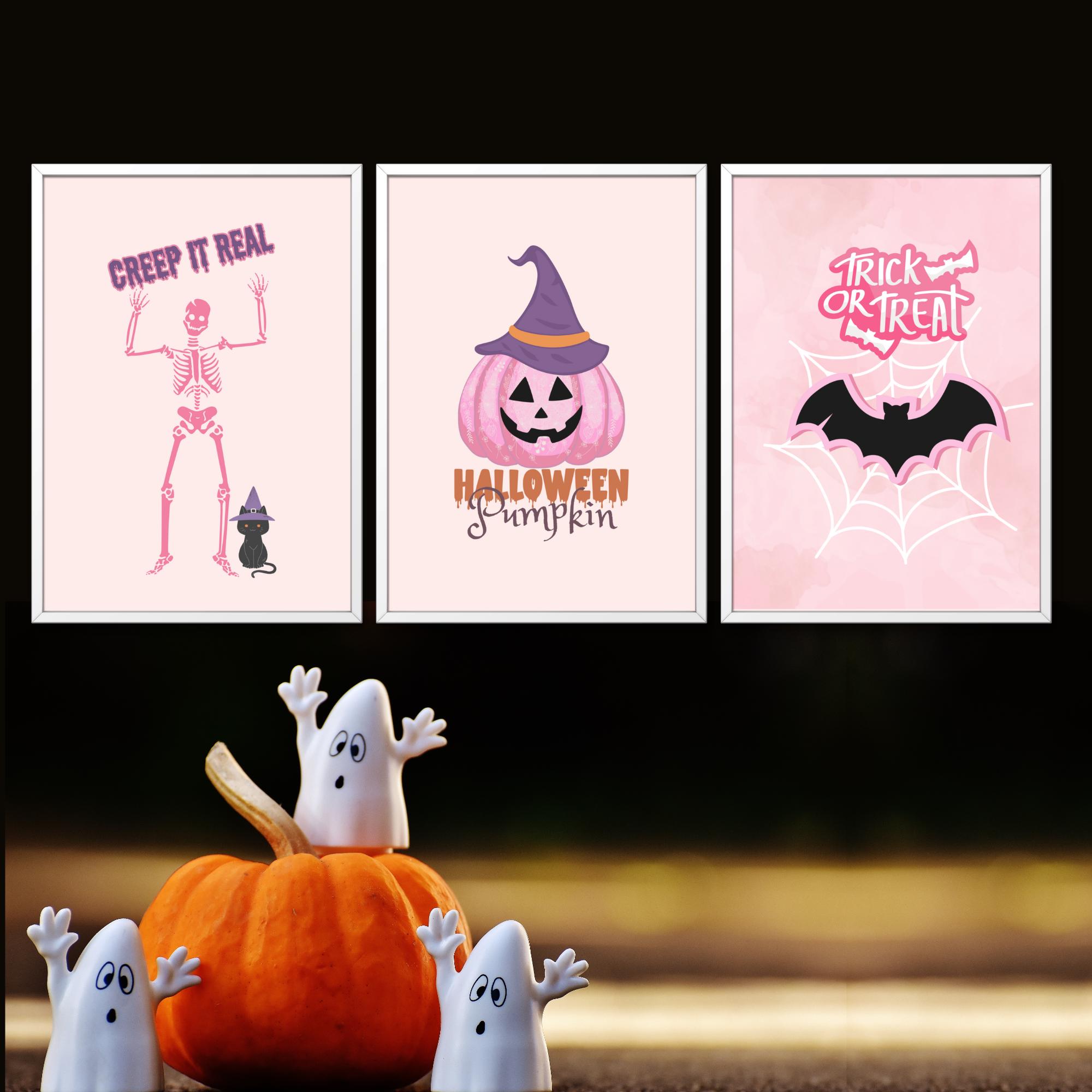 Pastel Halloween Decor. Pink Wall Art Bundle. Cute Digital Prints ...