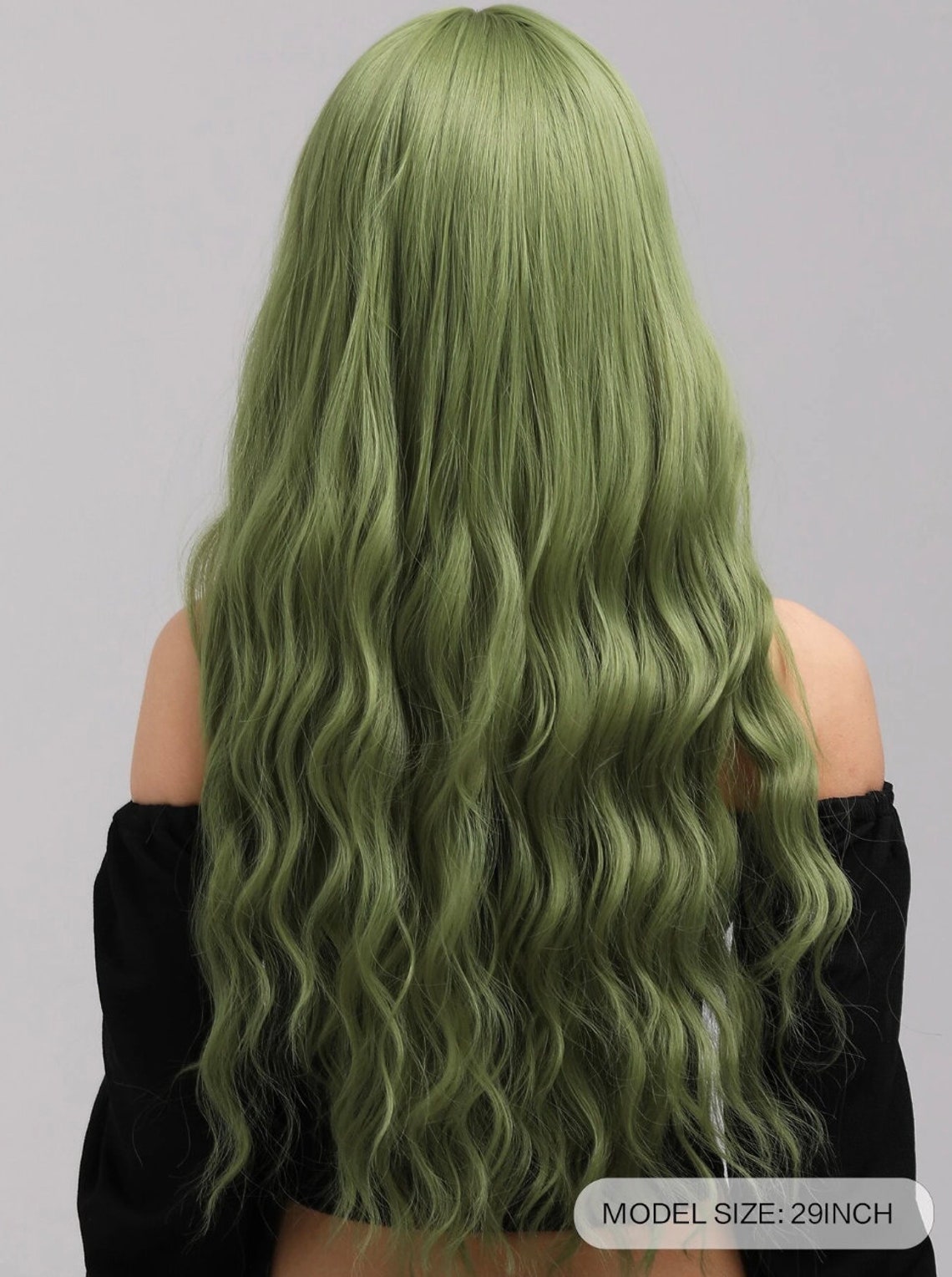 Long Curly Green Wig,halloween Wig,green Hair,wig With Bangs, Cosplay ...